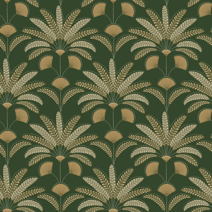 Art Deco Tropical Palm Leaves Bottle Green Vinyl Wallpaper | Caselio Gisele