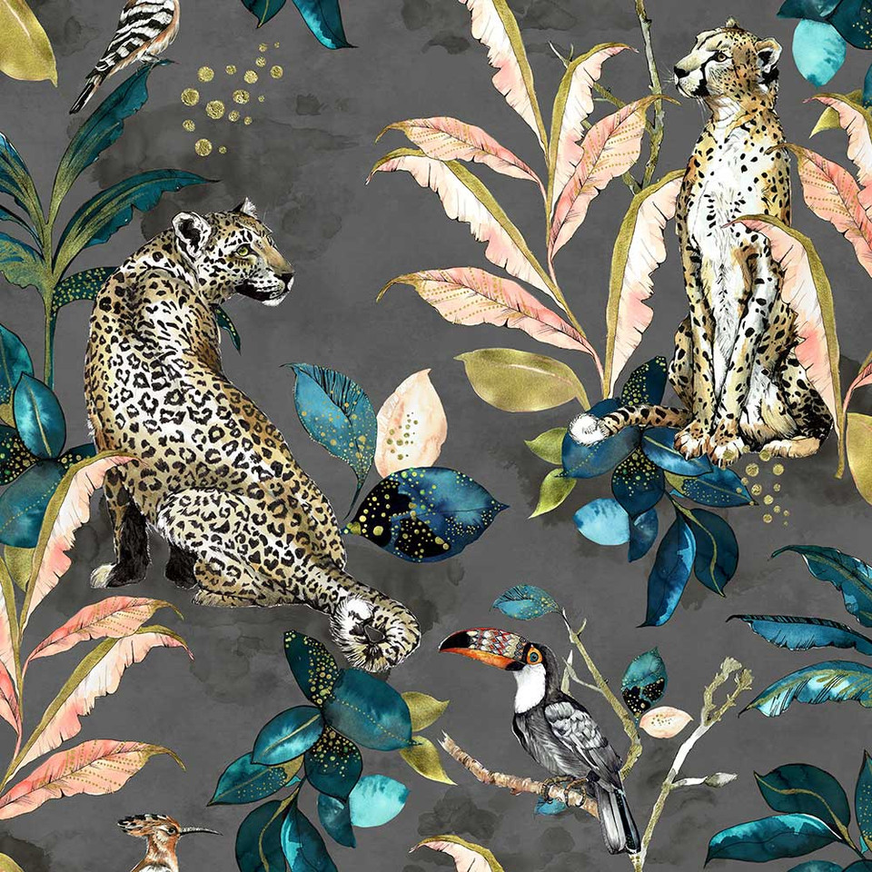 Jungle Forest Cats Dark Grey Wallpaper | Graduate Collection Cheetah