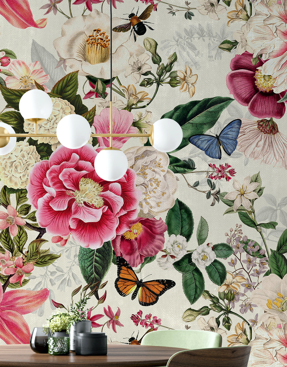 Botanical Floral Cream Green Non Woven Wallpaper | AS Creation Sofia
