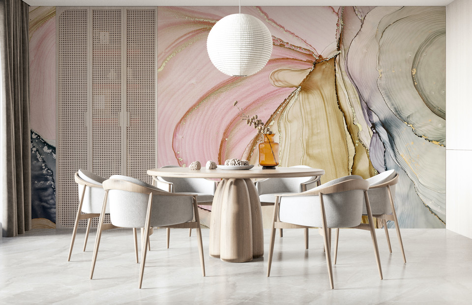 Watercolour Fluid Lines Pink Multicolour Wallpaper Mural | Alcohol Ink