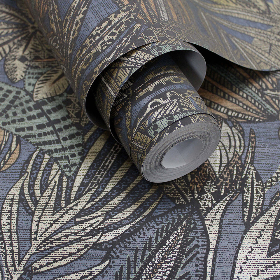 Proteas Flowers Leaves Lightly Textured Effect Navy Blue Wallpaper | Susara