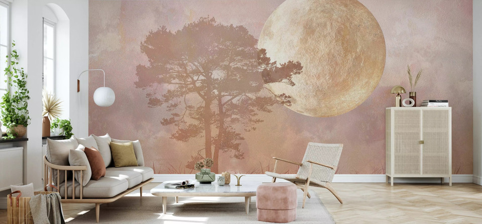 Large Scale Moonlight Pine Tree Neutral Wallpaper Mural