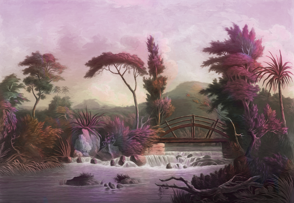 Scenery Trees Pink Mural Vinyl Wallpaper | Imary By Maryna