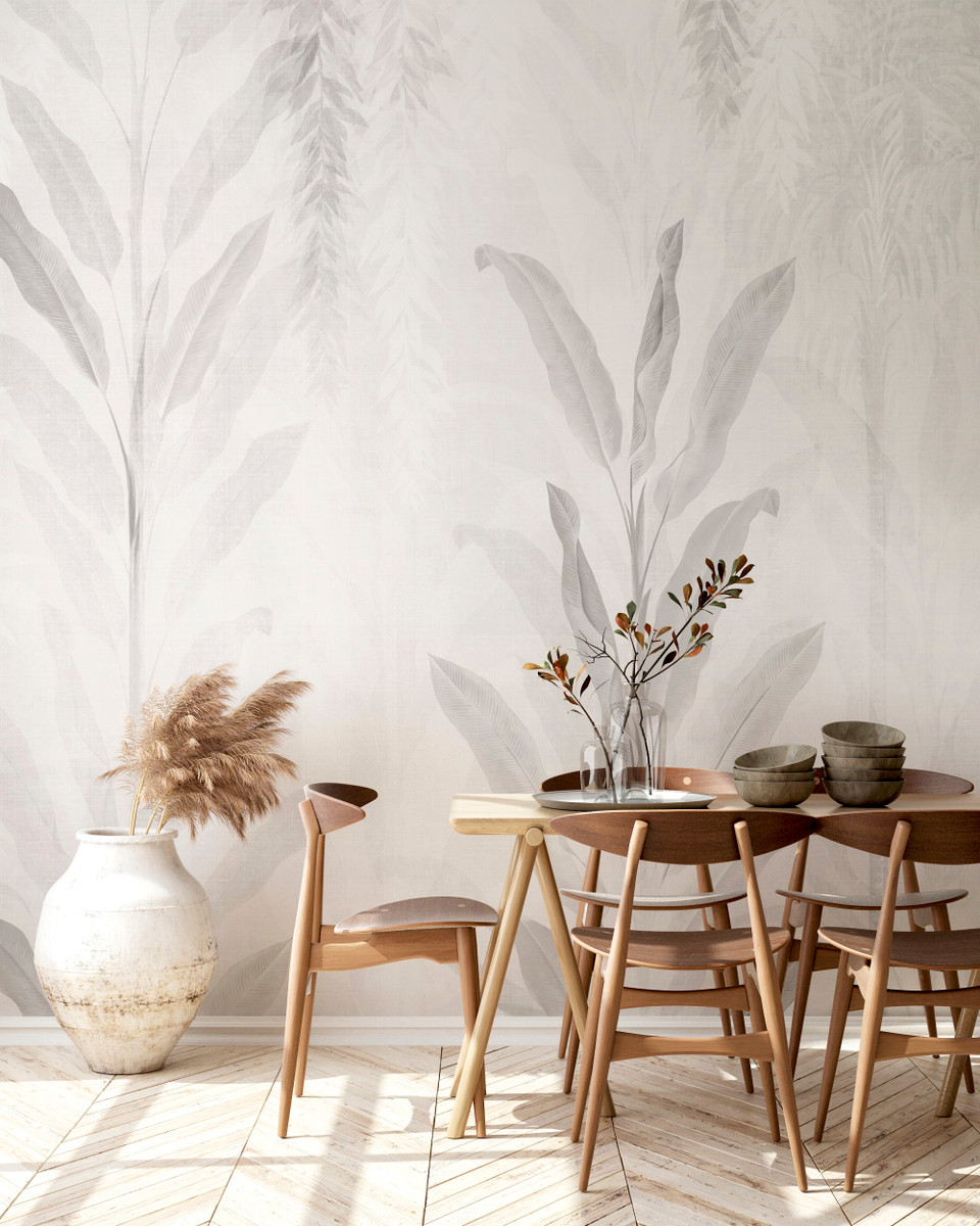 Stunning Banana Palms Soft Grey Wallpaper Mural | Nancy Newton Studio