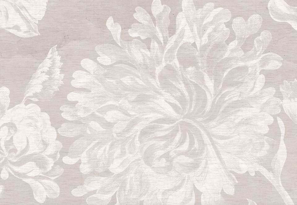 Greige Large Scale Vintage Style Sketch Florals Wallpaper Mural ...