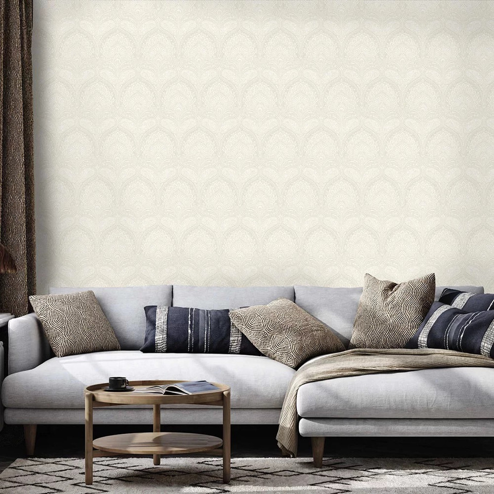 Vintage Paisley Damask Ivory Wallpaper | Timothy Wilman Home Chatterley