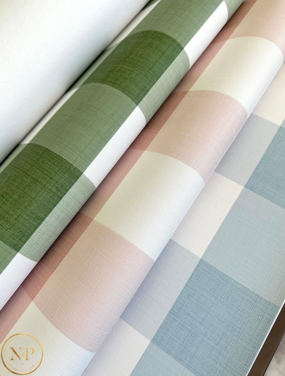 Large Scale Traditional Checkered Green Vinyl Wallpaper | Thibaut ...