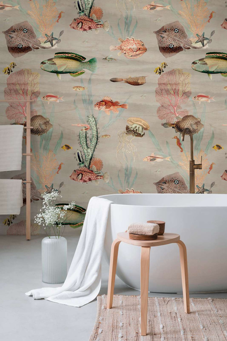 All The Sea Creatures Stone Beige Multicolour Wallpaper | Living Walls ...