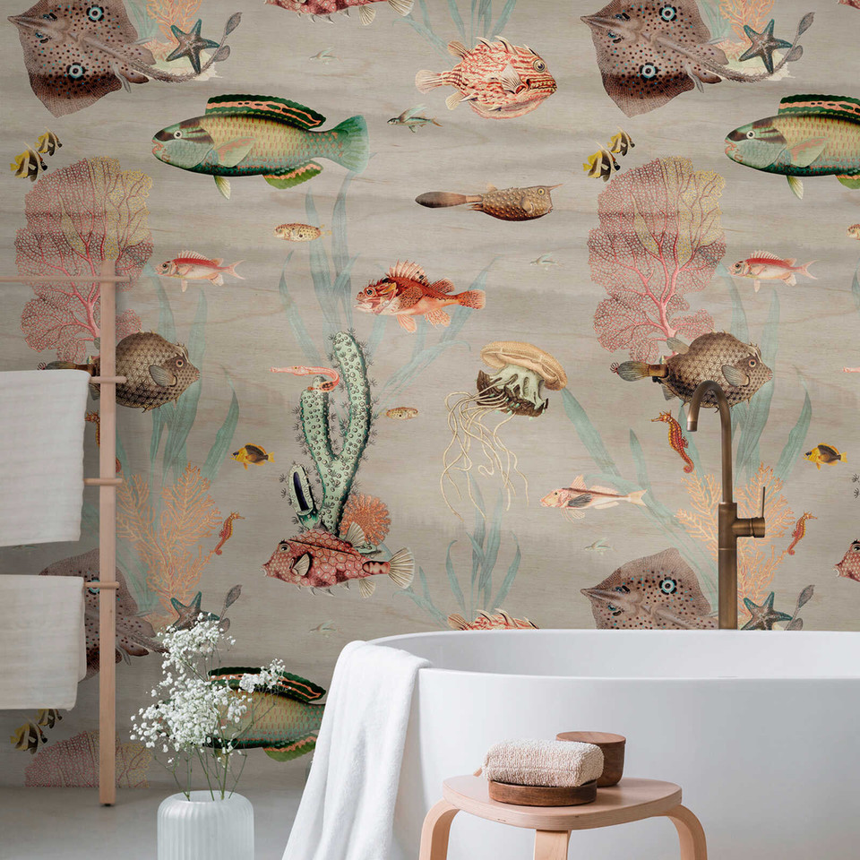 All The Sea Creatures Stone Beige Multicolour Wallpaper | Living Walls ...