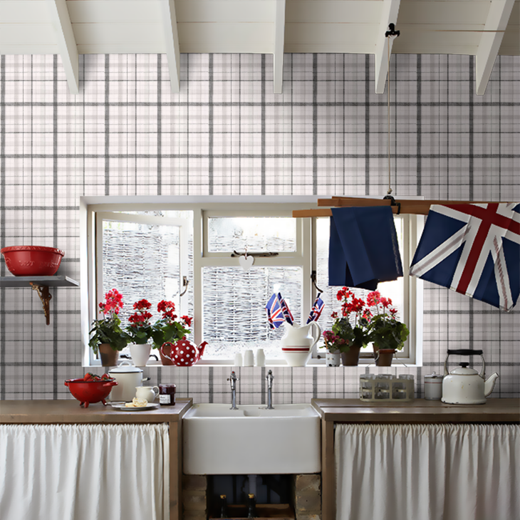 Classic Checkered Black Grey Vinyl Wallpaper | Galerie Country Check