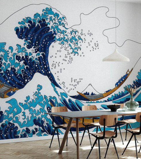 Japanese Great Wave Blue Wallpaper Mural