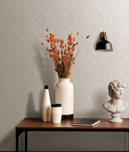 Linear Geometric Trellis Metallic Effect Cream Wallpaper | A Street ...