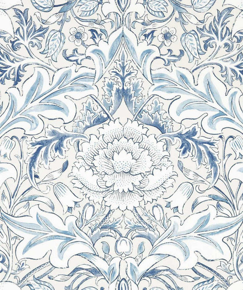 Large Scale Damask Acanthus Leaves Blue Wallpaper | Morris & Co Simply ...