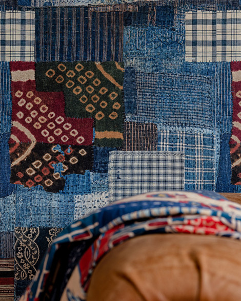 Geometric Patchwork Effect Blue Wallpaper | Mind The Gap Wloodstock Boro