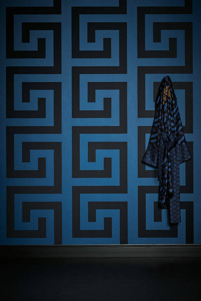 Geometric Blue Vinyl Wallpaper | Versace Home Textured Maze
