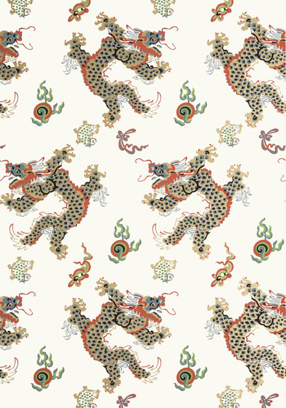Chinoiserie Metallic Gold Neutral Wallpaper | Anna French Dragon Dance