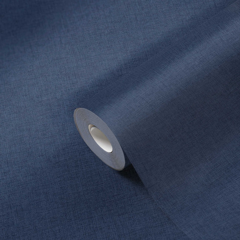 Textured Faux Linen Effect Blue Wallpaper | AS Creation Washed Linen