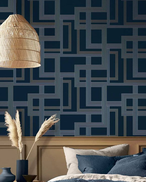 Contemporary Geometric Metallic Navy Blue Wallpaper | Graham and Brown ...