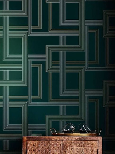 Contemporary Geometric Metallic Emerald Green Wallpaper | Graham and ...