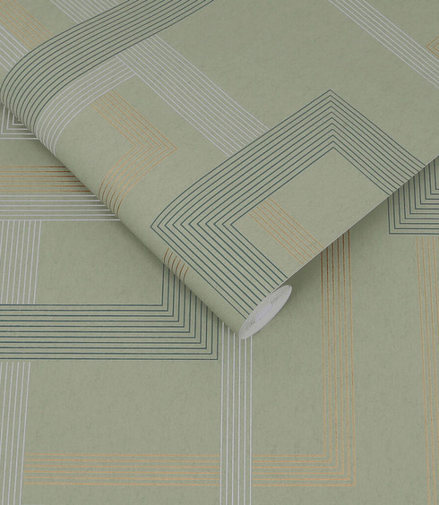 Contemporary Geometric Metallic Sage Green Wallpaper | Graham and Brown ...
