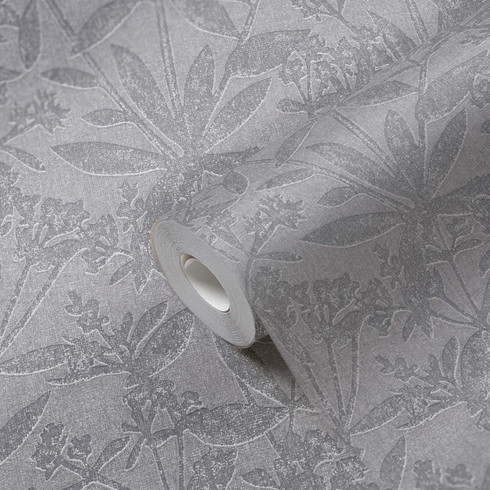 Leaves And Foliage Etched Effect Mid Grey Wallpaper | AS Creation Ana