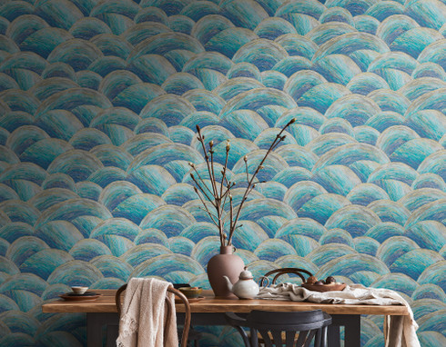 Hand Painted Effect Metallic Blue Green Wallpaper | AS Creation Malen