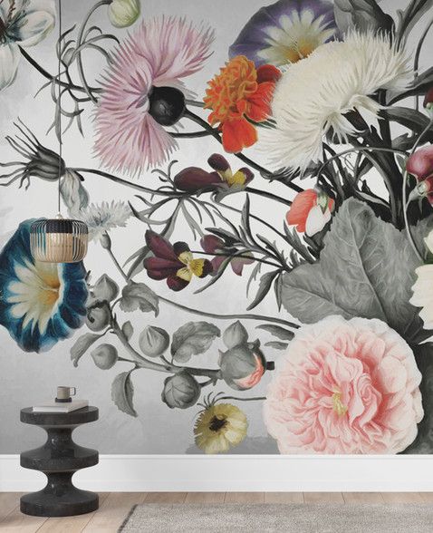 Stunning Floral Bouquet Spray Grey Multicolour Mural Vinyl Wallpaper ...
