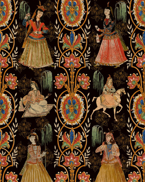 Vintage Traditional Village Wildlife And Flowers Black Wallpaper | Mind ...