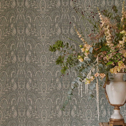 Large Scale Damask Effect Blue Wallpaper | Clarke and Clarke Palacio