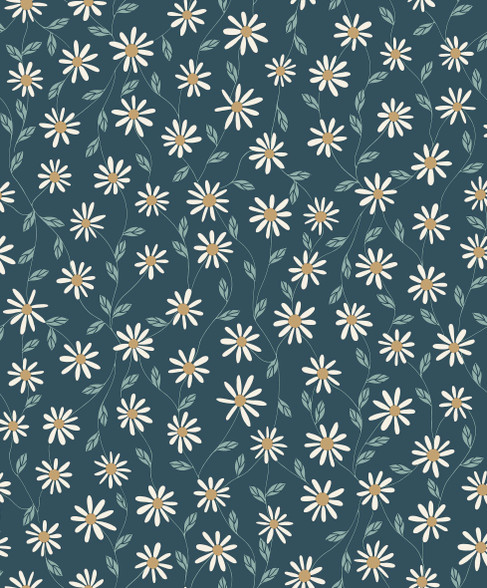Daisy Flowers Navy Blue Wallpaper | Caselio Anna
