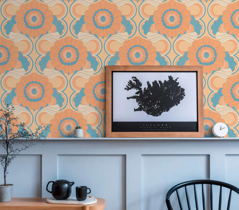 Retro Abstract Floral Orange Aqua Wallpaper | AS Creation Retro Chic