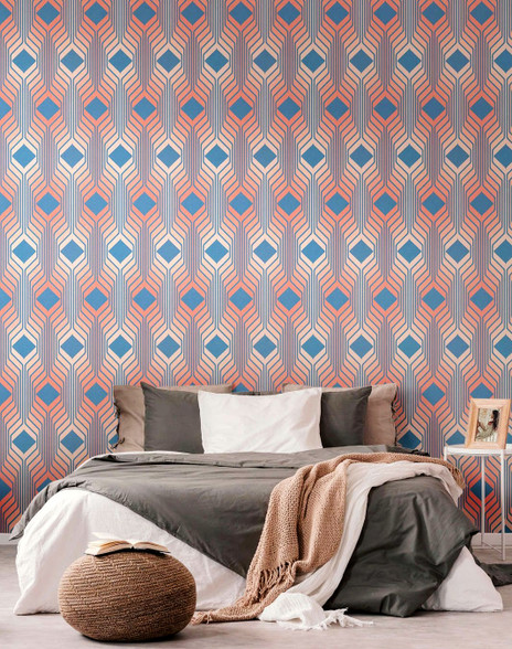 Graphical Retro Abstract Geometric Blue Coral Wallpaper | AS Creation ...