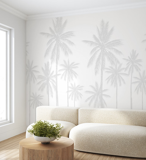 Simple Two Tone Palm Tree Grey and White Wallpaper Mural