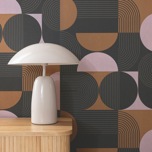 Geometric Curves And Grooves Burnt Orange and Lilac Vinyl Wallpaper ...