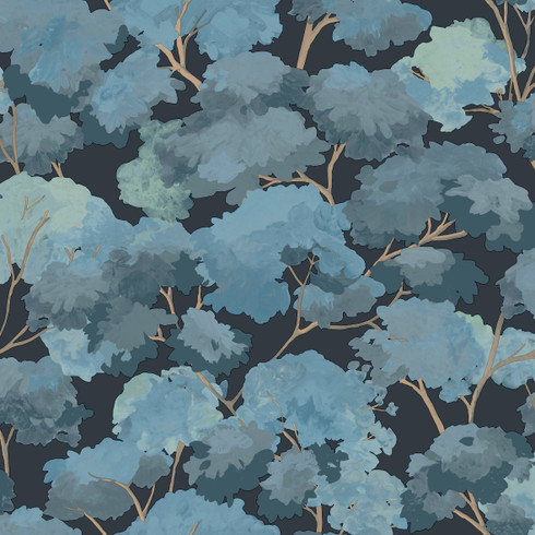 Forest Tree Motifs Dark Blue Wallpaper | Caselio ETE