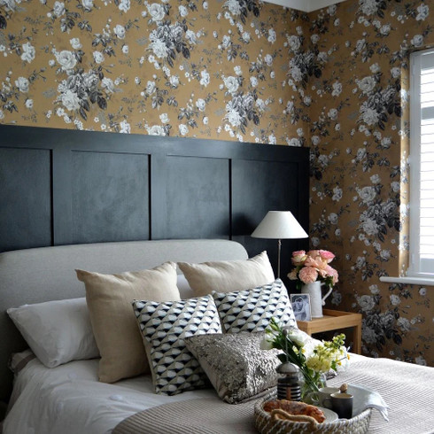 Abundance of Spring Peonies and Roses Brown Wallpaper | Timothy Wilman ...