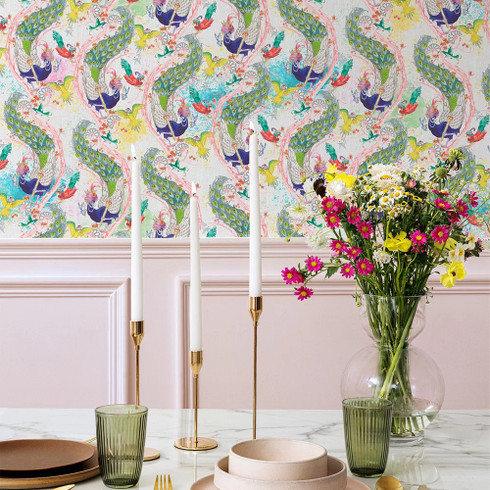 Regal Elegant Birds Bright Multicolour Vinyl Wallpaper | Laurence ...