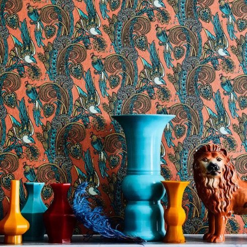 18th Century Birds and Bough Pattern Red Spice Wallpaper | Laurence ...