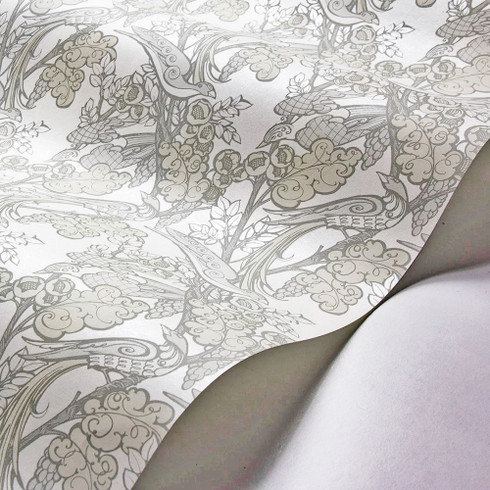 Vines Trailing Branches Bird Motifs Opal White Wallpaper | Laurence ...