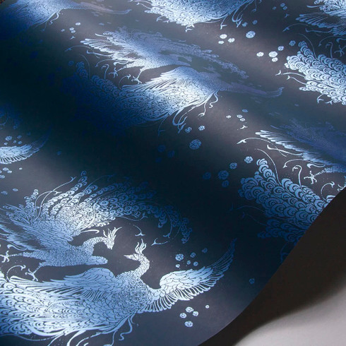 Metallic Blue Oriental King of the Birds Wallpaper | Laurence Llewelyn ...