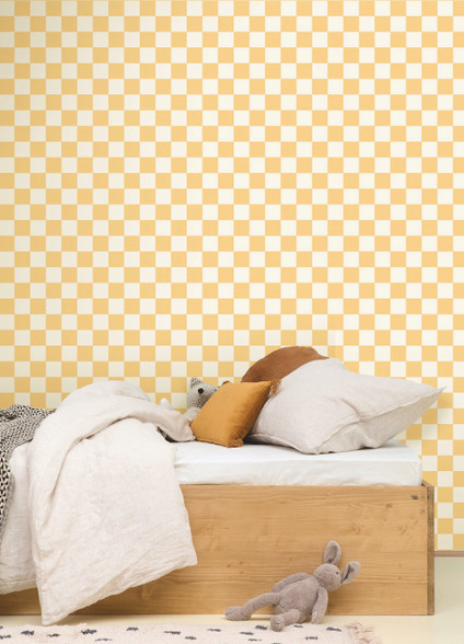 Bright Checkered Yellow Vinyl Wallpaper | Caselio Checks