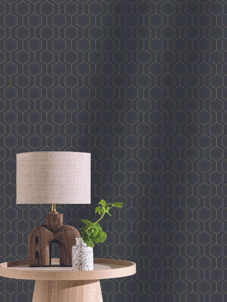 Geometric Hexagon Honeycomb Pattern Black Wallpaper | Caselio Hexaline