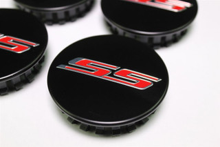 Chevrolet Satin Black Wheel Center Caps w/Red "SS" Logo, Set of 4