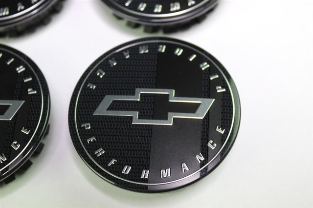 Chevrolet Satin Black Wheel Center Caps w/Bowtie Logo, Set of 4
