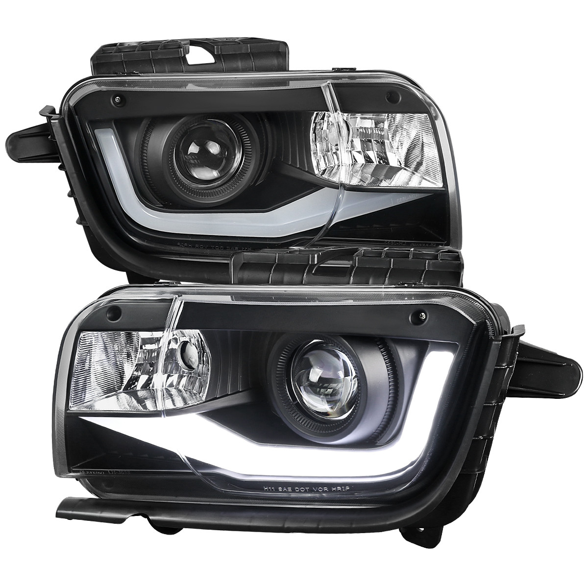 5th Gen Camaro Projector Headlights w/ LED Bar, Matte Black Housing