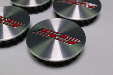 Chevrolet Silver Wheel Center Caps w/Red "SS" Logo, Set of 4