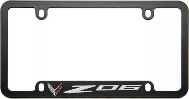 Elite C8 "Z06" and Flag Emblem License Plate Frame, Black, 50 State Legal