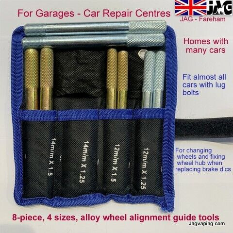 Alloy wheel alignment guide tool set,, 8 pieces, 4 sizes wheel lug bolts