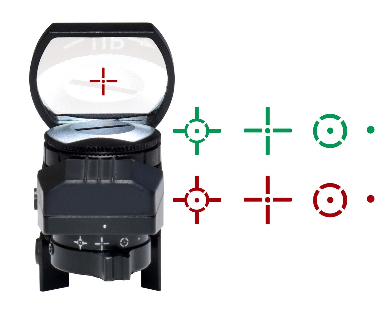 Mini Reflex Red/Green Dot Sight with 4 Reticle Patterns Picatinny Mount