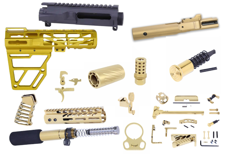 Guntec AR-9mm Gold Plated & Tin 7" Pistol Build Kit